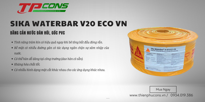 Sika Waterbar V20 ECO VN - Băng Cản Nước Đàn Hồi, Gốc PVC - Xây Dựng & Chống thấm Thiên Phú